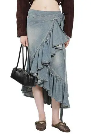 Alaïa Denim Ruffle Skirt