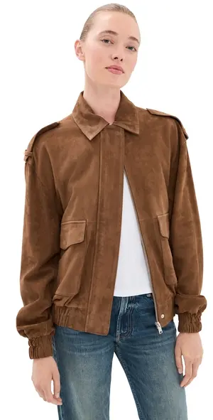 ARMA Halti Lamb Suede Bomber Jacket - Saddle