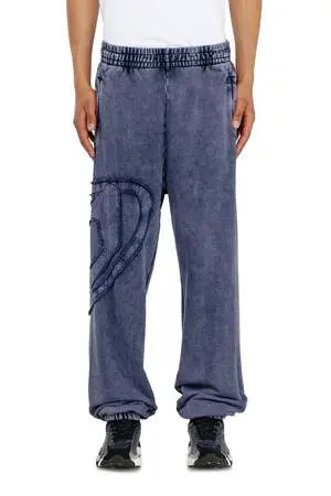 DIESEL® Organic Cotton Sweatpants With Oval D Patch - Blue