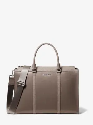 Michael Kors Cooper Pebbled Leather And Signature Logo Briefcase - Grey