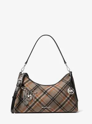 Michael Kors Sammy Medium Plaid Print Wool Blend Convertible Shoulder Bag