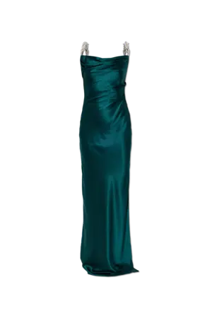 Balmain Silk Gown With Pearl Embellished Straps - Green