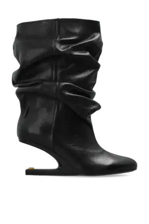 Balmain Leather Wedge Ankle Boots - Black