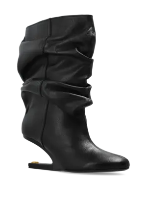 Balmain Leather Wedge Ankle Boots