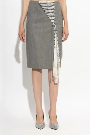 Alexander McQueen Wool Skirt With Lace Insert
