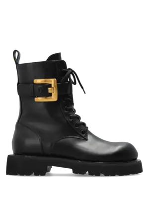 Balmain Leather Ankle Boots With Buckle - Black