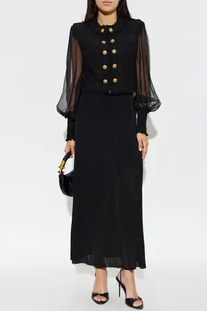 Balmain Textured Tweed Cardigan With Sheer Sleeves
