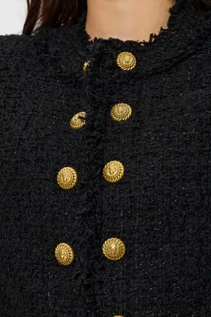 Balmain Textured Tweed Cardigan With Sheer Sleeves