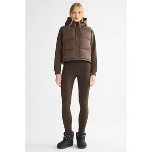 OROLAY Down Puffer Vest With Detachable Hood - Coffee