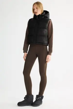 OROLAY Down Puffer Vest With Detachable Hood - Coffee