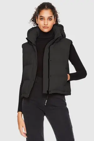 OROLAY Down Puffer Vest With Detachable Hood - Coffee