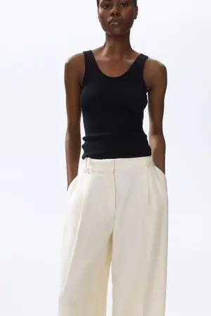 H&M Wide-leg Dress Pants - Cream