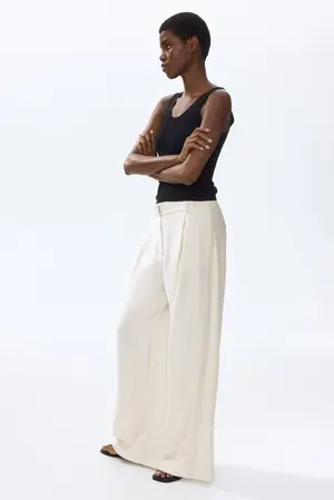 H&M Wide-leg Dress Pants - Cream