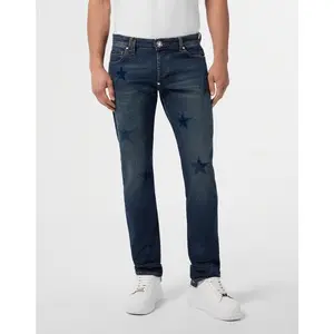 Philipp Plein Super Straight Cut Jeans With Star-shaped Croco-skin Patches