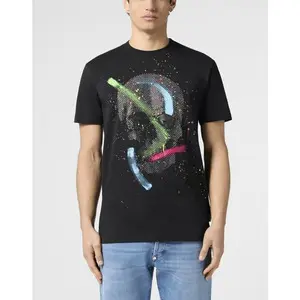 Philipp Plein Round Neck T-shirt Paint Splash Skull