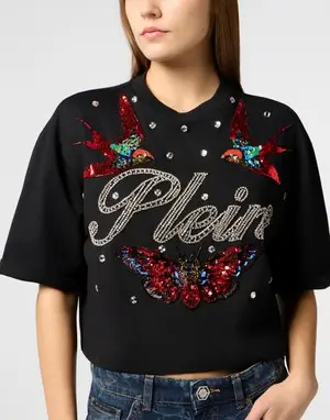 Philipp Plein Cropped Tattoo Strass T-shirt