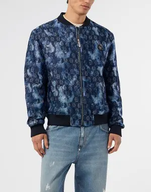 Philipp Plein Jacquard Denim Bomber Monogram - Navy