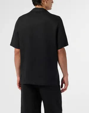 Philipp Plein Embroidered Linen Bowling Shirt Tattoo Strass