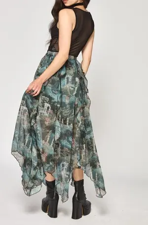 DISTURBIA Thalassa Print Hanky Hem Midi Skirt