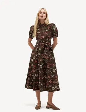 HOBBS LONDON Hester Floral Embroidered Shirt Dress - Brownmulti