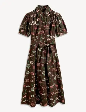 HOBBS LONDON Hester Floral Embroidered Shirt Dress - Brownmulti