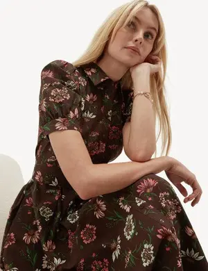 HOBBS LONDON Hester Floral Embroidered Shirt Dress - Brownmulti