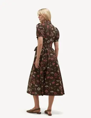 HOBBS LONDON Hester Floral Embroidered Shirt Dress - Brownmulti