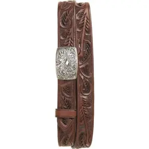 Double Rl Coleman Tooled Leather Belt - Brown