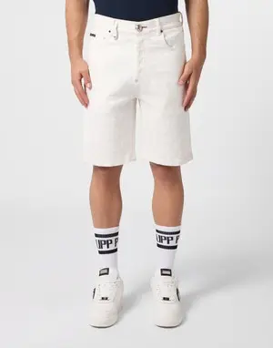 Philipp Plein Embroidered Monogram Stretch Cotton Drill Bermuda Shorts - Snowcaviar
