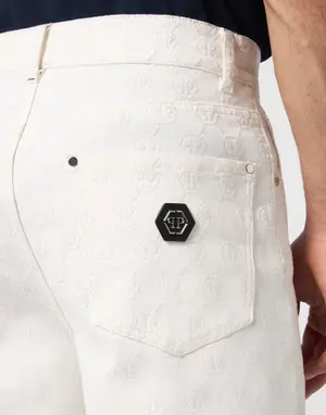 Philipp Plein Embroidered Monogram Stretch Cotton Drill Bermuda Shorts - Snowcaviar