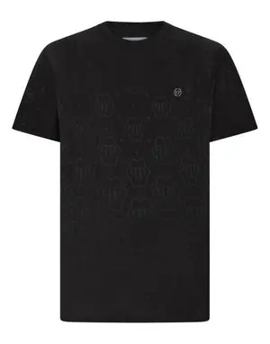 Philipp Plein Round Neck T-shirt Jacquard Tennis Monogram - Black
