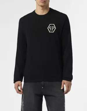 Philipp Plein Cashmere Roundneck Pullover Jacquard Hexagon - Black