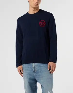 Philipp Plein Cashmere Roundneck Pullover Jacquard Hexagon - Navy