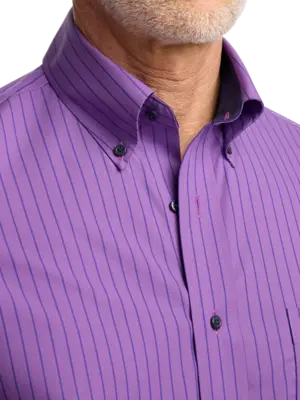 PAUL FREDRICK Cotton Buttondown Collar Broadcloth Classic Contrast Trim Button Cuff Long Sleeve Shirt - Purple/black