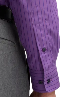 PAUL FREDRICK Cotton Buttondown Collar Broadcloth Classic Contrast Trim Button Cuff Long Sleeve Shirt - Purple/black