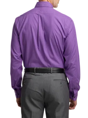 PAUL FREDRICK Cotton Buttondown Collar Broadcloth Classic Contrast Trim Button Cuff Long Sleeve Shirt - Purple/black