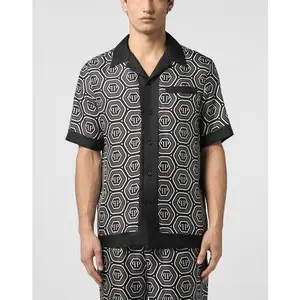 Philipp Plein Silk Bowling Shirt Monogram 70's - Black