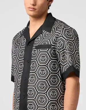 Philipp Plein Silk Bowling Shirt Monogram 70's - Black