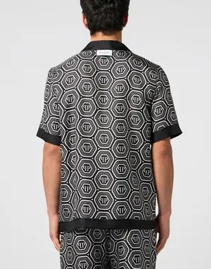 Philipp Plein Silk Bowling Shirt Monogram 70's - Black