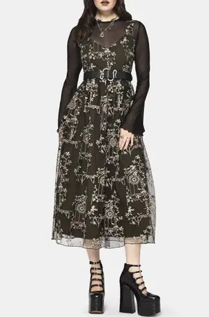 DISTURBIA Stellar Vine Embroidery Midi Dress