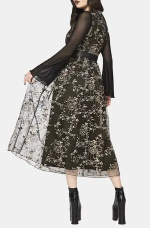 DISTURBIA Stellar Vine Embroidery Midi Dress