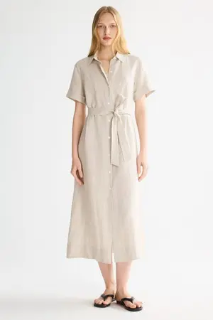 OROLAY Classic Linen Maxi Dress Beige