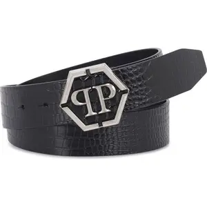 Philipp Plein Leather Belt Cocco - Black