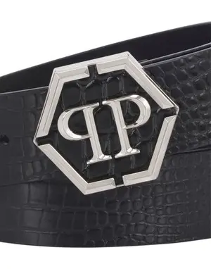 Philipp Plein Croc Effect Leather Belt