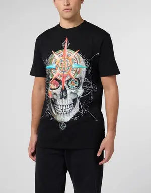 Philipp Plein Round Neck T-shirt Wind Rose Skull