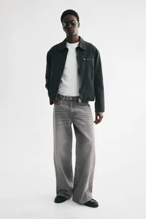 H&M Wide-leg Cotton Denim Jeans - Denim Gray