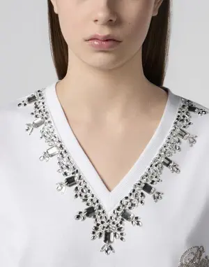 Philipp Plein Embellished V-neck T-shirt - White