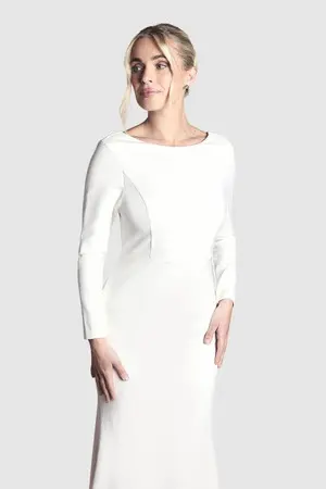 Coast Petite Slash Neck Puddle Wedding Dress