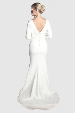 Coast Petite Slash Neck Puddle Wedding Dress