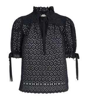 Ulla Johnson Broderie Anglaise Alouette Blouse - Navy